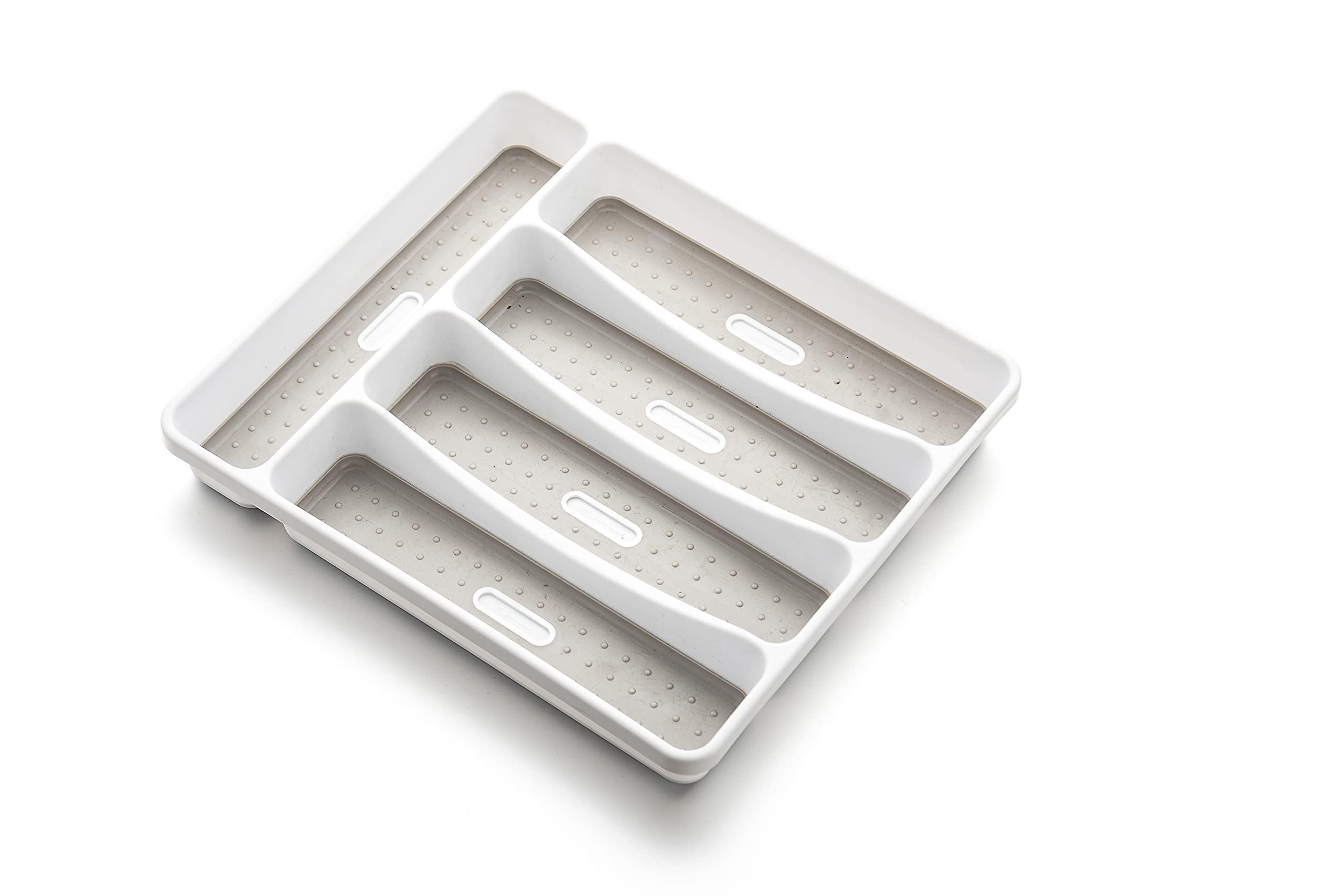 JINAMART Silverware Organizer Tray, Kitchen Utensils Holder and Cutlery Tray with Grooved Drawer Dividers, 5-Compartments Kitchen Drawer Organizer, Non-Slip Rubber Feet BPA-Free (5-compartment)