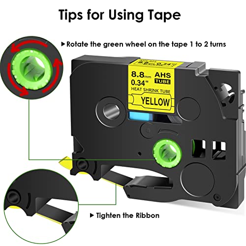 Cruxer Compatible for Brother HSE621 HS2-621 8.8mm 3/8" (0.34 Inch) Heat Shrink Tube Label Tape Black on Yellow for PTE550 PTP750 PTD210 PTD450 PTD400AD PTH110 PT710BT Label Maker, 2-Pack
