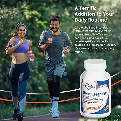 Cardiotabs Bone Essentials with MCHA & Collagen, Calcium Supplement w/ Calcium Hydroxyapatite for High Absorption, Bone Density and Heart Supplement w/ Vitamins, Minerals & Proteins, 120 Capsules
