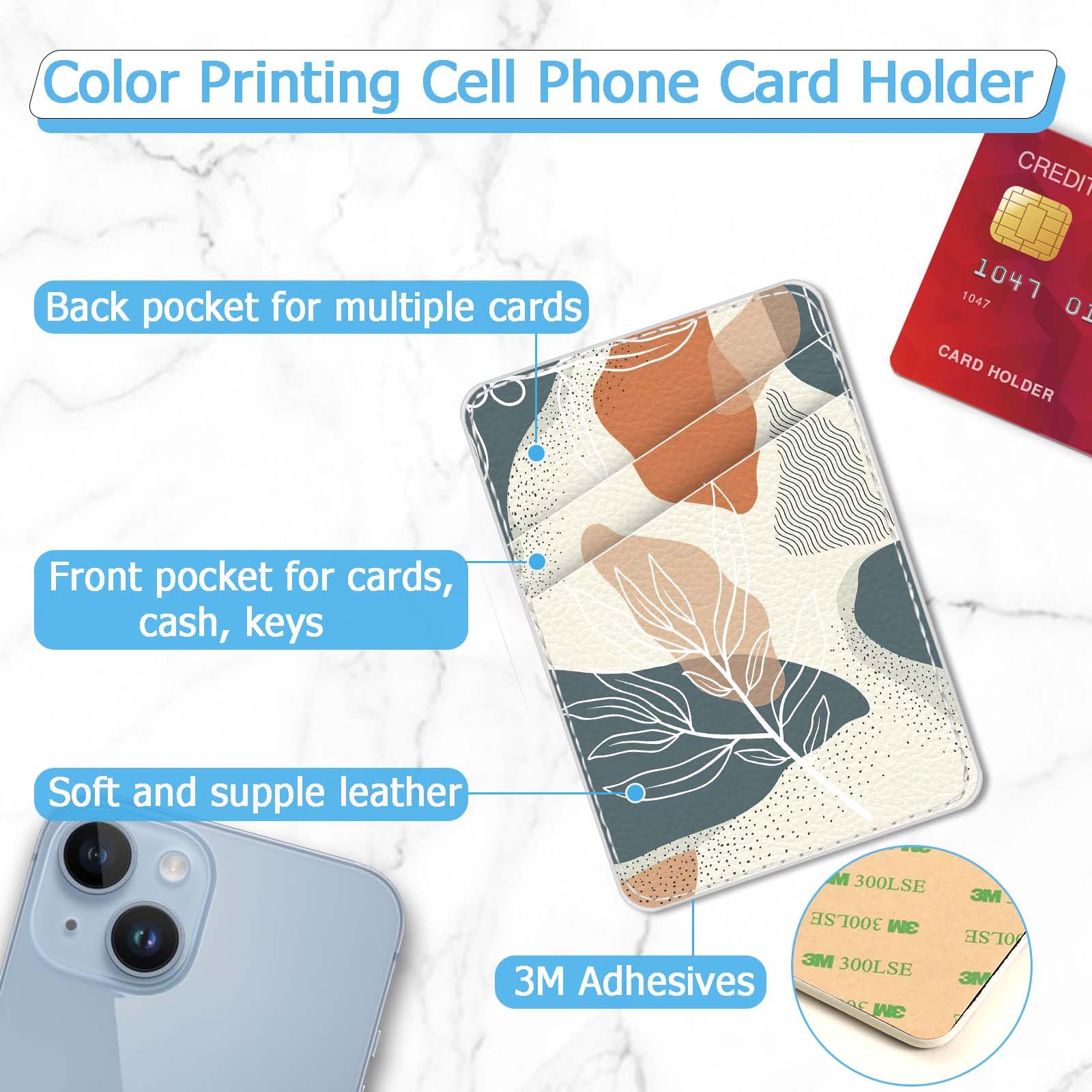 Leather Phone Card Holder Phone Wallet, Stick Back Phone Wallet Sticker Stylish Phone Case Credit Card Holder, Suitable for iPhone, Samsung, Android and Most Smart Phones.Foliage Orange