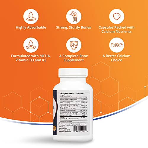 Cardiotabs Bone Essentials with MCHA & Collagen, Calcium Supplement w/ Calcium Hydroxyapatite for High Absorption, Bone Density and Heart Supplement w/ Vitamins, Minerals & Proteins, 120 Capsules