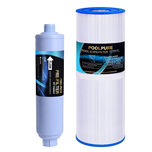 POOLPURE Garden Hose End Pre Filter and PRB25-IN Replacement Spa Filter Suit, Compatible with Unicel C-4326, Guardian 413-106, 3005845, 17-2327, 5X13 Drop in Hot Tub Filter
