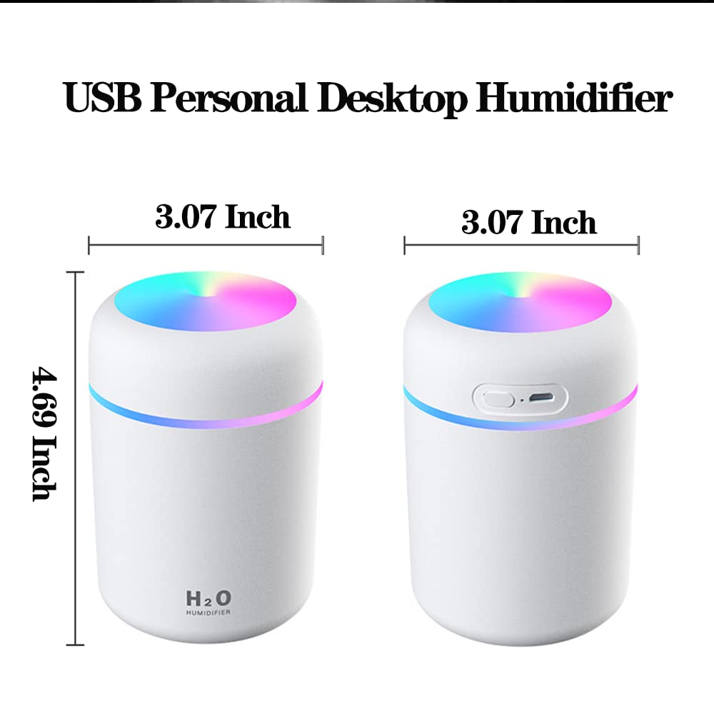 Colorful Cool Mist Mini Humidifier 300ml, USB Personal Desktop Humidifiers for Car Office Home Travel, Auto Shut-Off, 2 Mist Modes, Ultra Quiet.(white)
