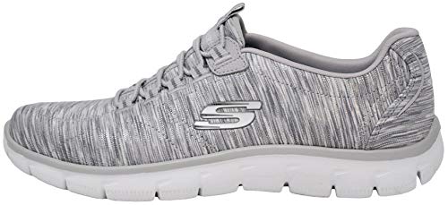 Skechers Women's Empire Game On Fashion Sneaker, Silver/White, 8.5 W US
