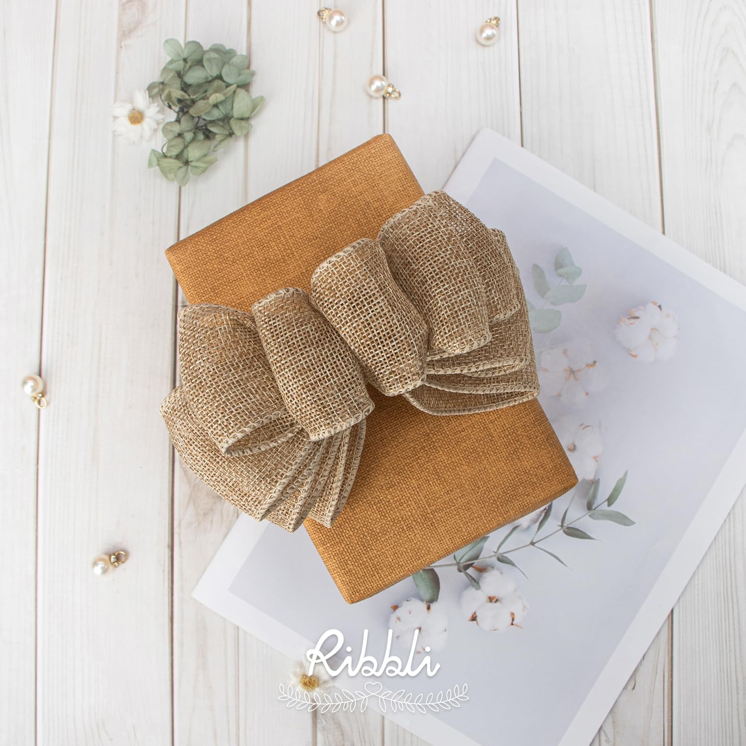 Ribbli Natural Burlap Wired Ribbon,2 Inch x Continuous 10 Yard, Wired Edge Ribbon for Big Bow,Wreath,Tree Decoration,Outdoor Decoration