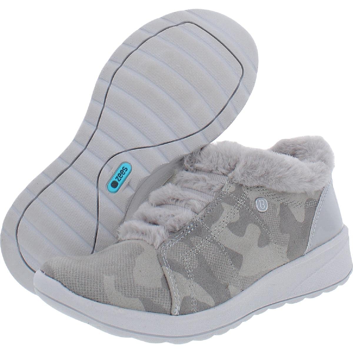 BZees Womens Golden Faux Suede Slip On Fashion Sneakers Gray 6 Medium (B,M)