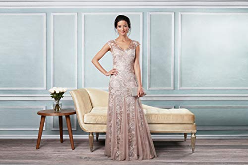 Alex Evenings Women's Long V Neck Fit and Flare Dress with Shawl (Petite Regular), Rose Gold, 6P
