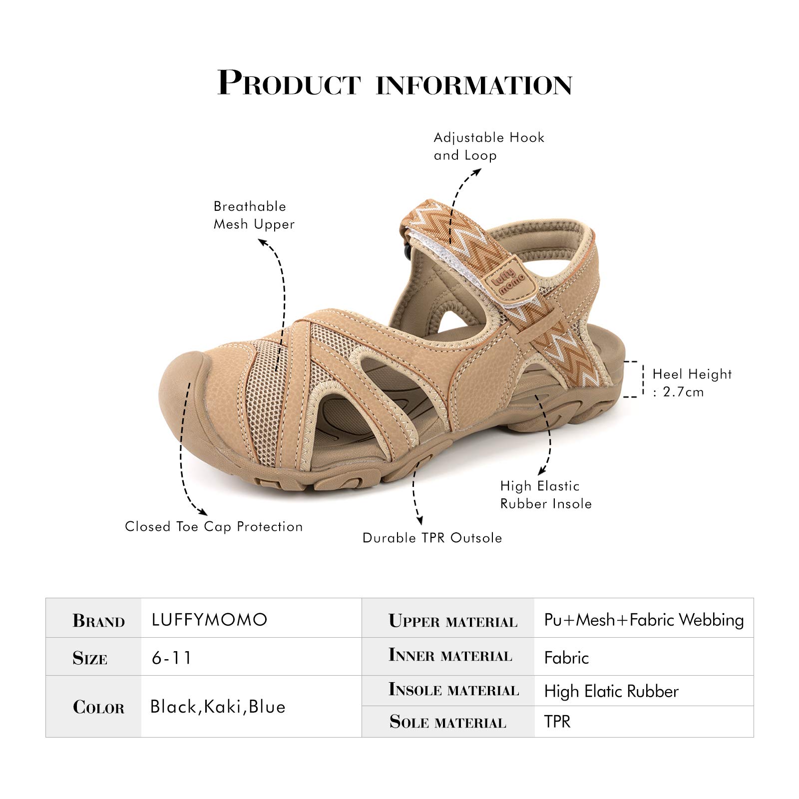Luffymomo Womens Hiking Outdoor Sandals Sport Athtletic Beach Sandals with Closed Toe(9 M US Kaki)