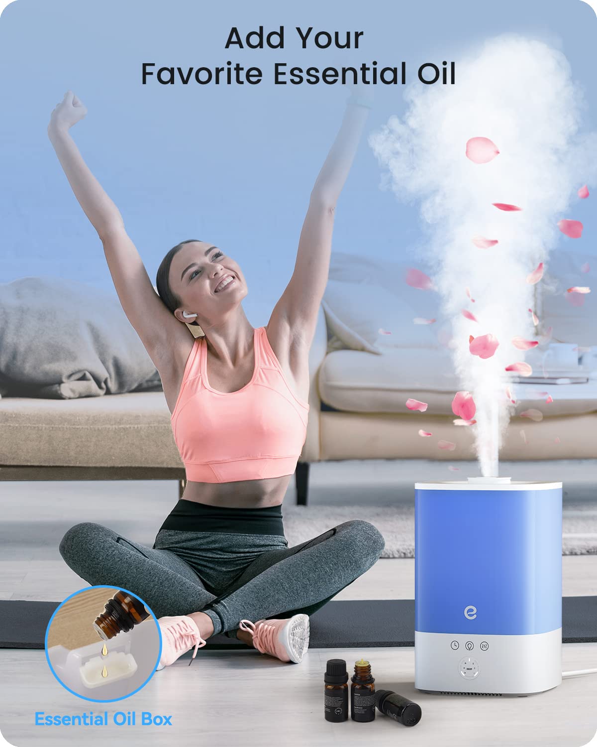 Humidifiers for Bedroom Large Room, Esemoil Smart WiFi Cool Mist Humidifiers for Baby, 3.5L Top Fill & 28dB Quiet, 40H Air Ultrasonic Diffuser with 8 Color Light, Voice Control, Compatible with Alexa