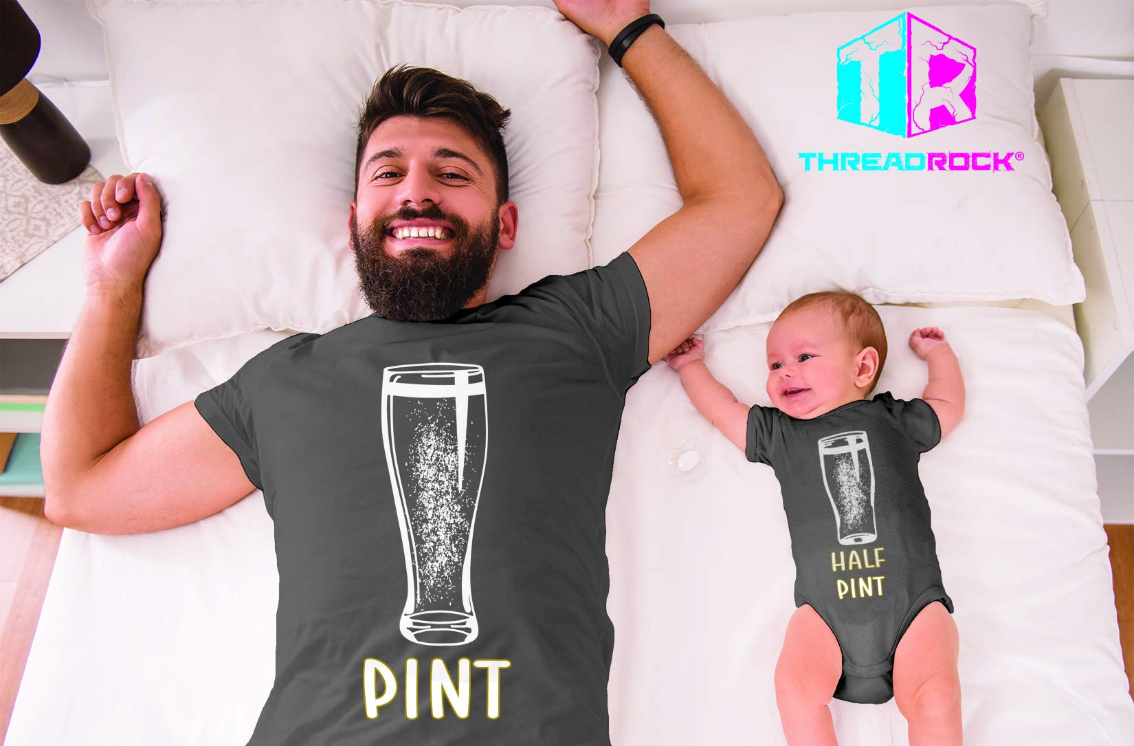 Threadrock Pint & Half Pint Infant Bodysuit & Men's T-Shirt Matching Set (Baby: 6M, Charcoal|Men's: XL, Charcoal)