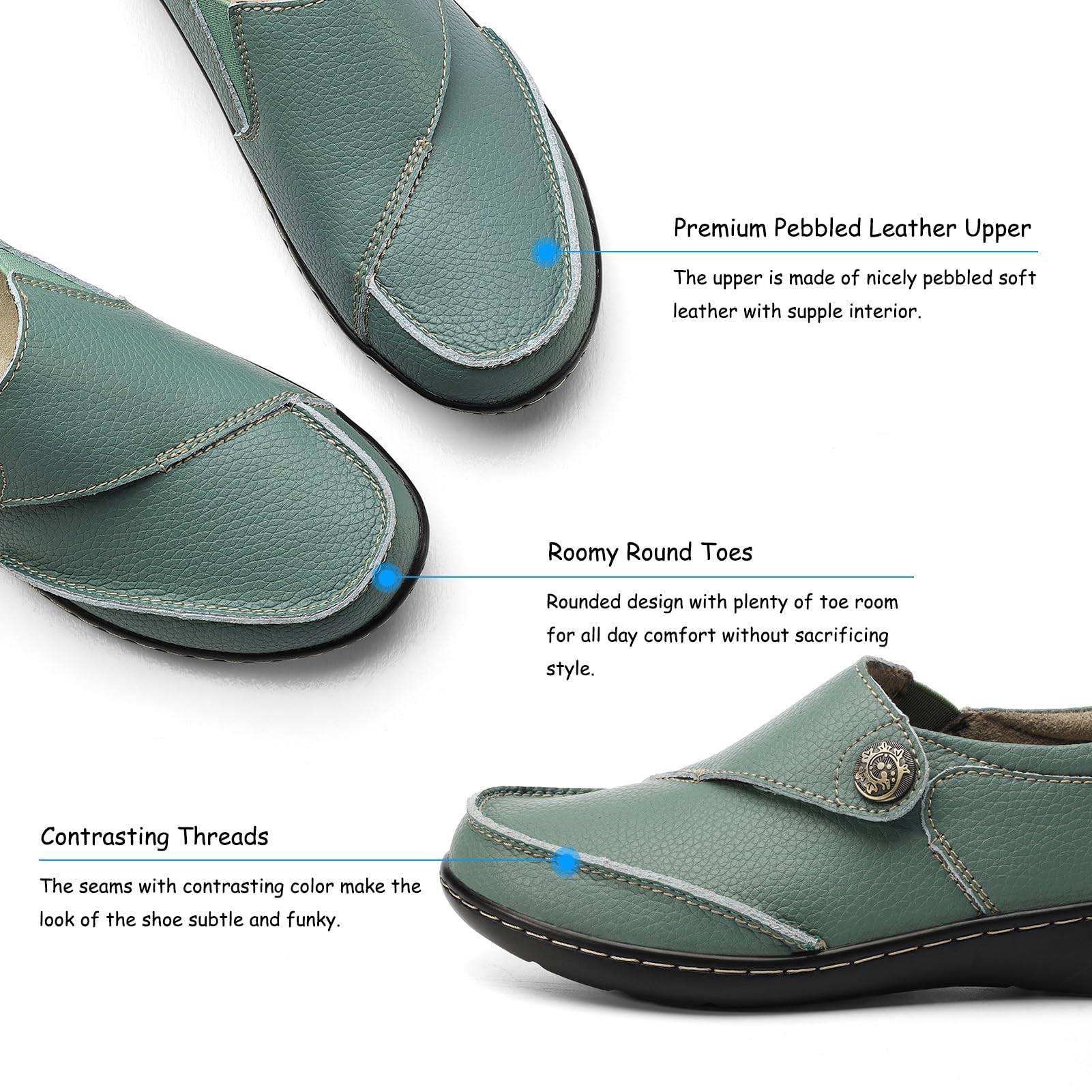 TERRIKAT Women's Classic Casual Green Leather Loafers Cute Moc Toe Slip On Comfort Walking Flats Lightweight Work Shoes 10.5 M US 1202-Lv10.5