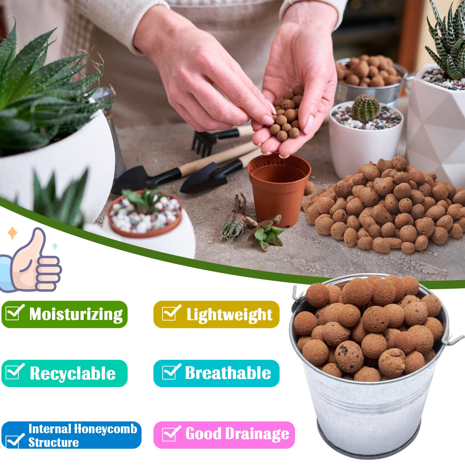 Halatool 4LB Leca Clay Pebbles for Plants 4mm-16mm Lightweight Clay Balls 100% Natural Hydro Balls for Aquarium Potted Plants Hydroponic Growing Gardening Orchids Drainage Decoration Aquaponics