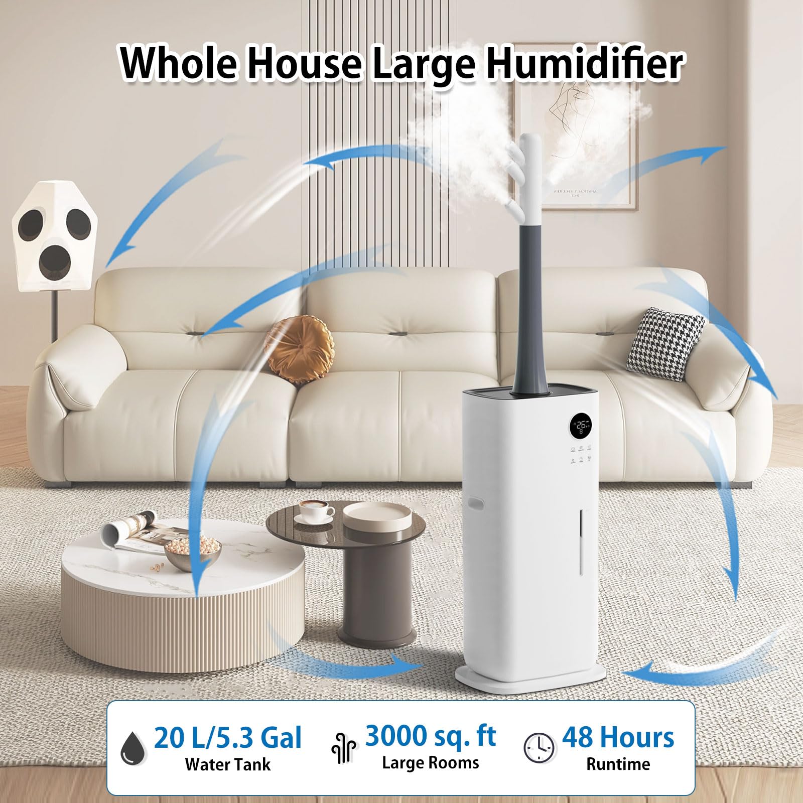 YOKEKON 5.3Gal/20L Humidifier for Large Rooms up to 3000 sq ft - Whole House Industrial Commercial Humidifier with 360° Nozzle Sets