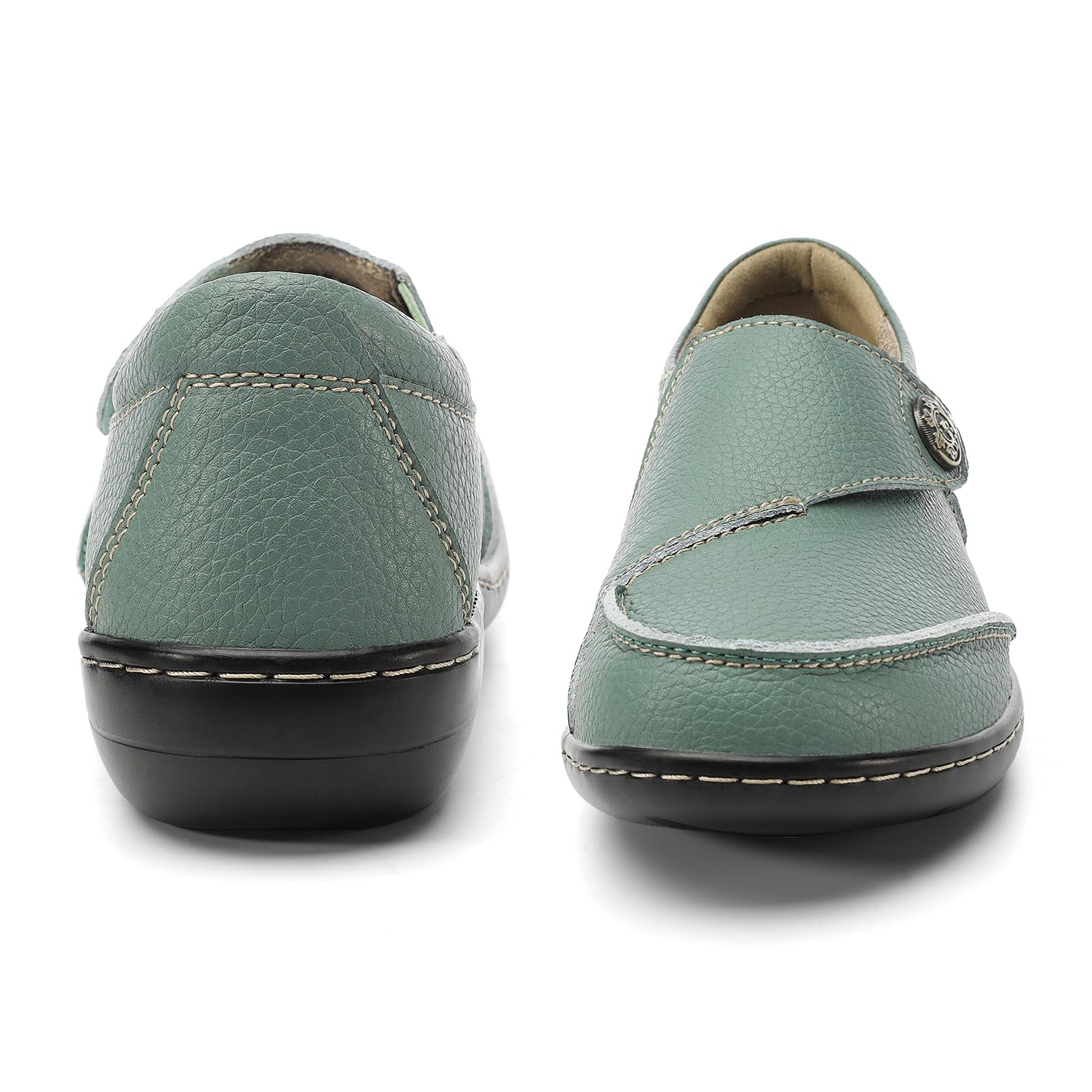 TERRIKAT Women's Classic Casual Green Leather Loafers Cute Moc Toe Slip On Comfort Walking Flats Lightweight Work Shoes 10.5 M US 1202-Lv10.5