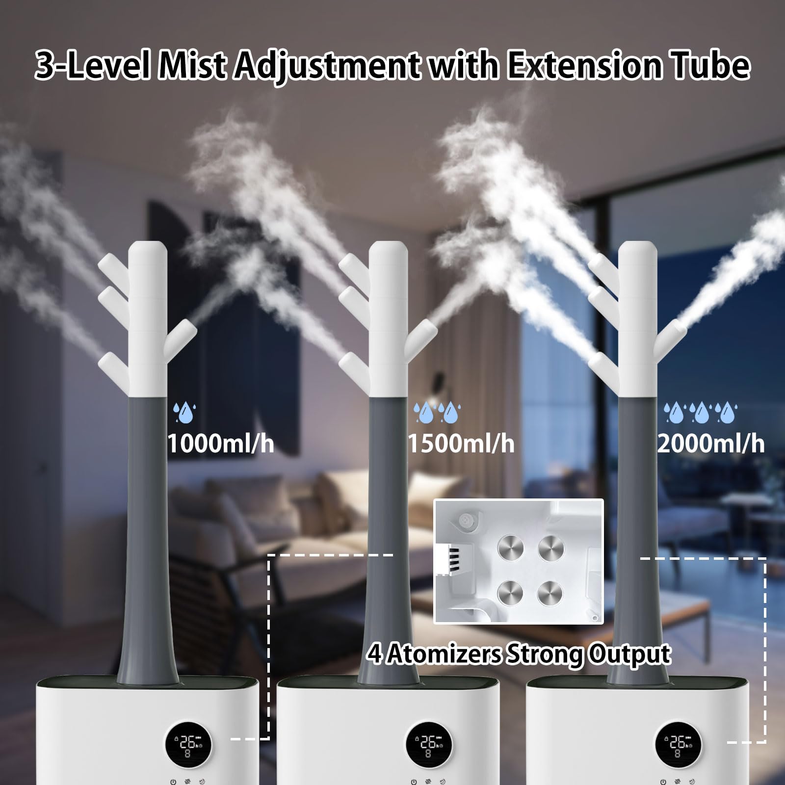 YOKEKON 5.3Gal/20L Humidifier for Large Rooms up to 3000 sq ft - Whole House Industrial Commercial Humidifier with 360° Nozzle Sets