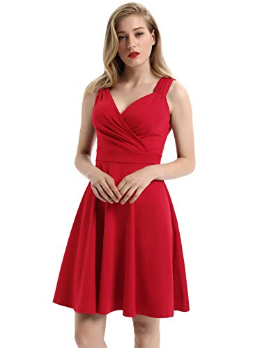 Sleeveless Womens Dresses for Wedding Guest Vintage A-line Cocktail Dress Red M