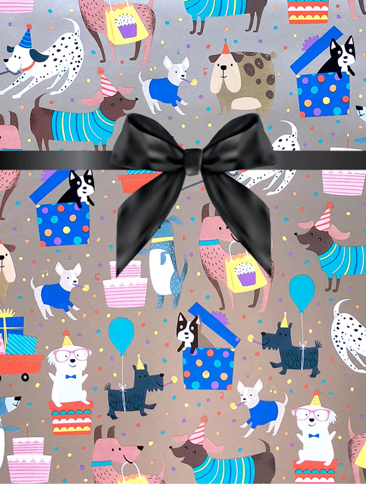 CakeSupplyShop Celebrations Doggie World Dogs Party Gift Wrap Wrapping Folded Paper 12ft with Multi Color Gift Tags