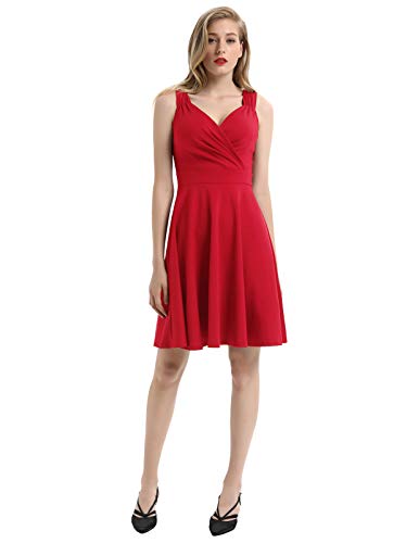 Sleeveless Womens Dresses for Wedding Guest Vintage A-line Cocktail Dress Red M