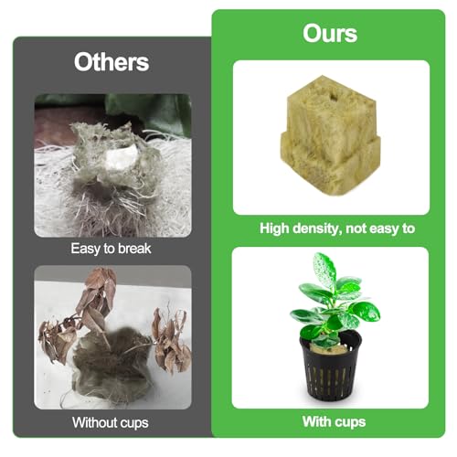 72 Sets Rockwool Cubes and Net Pots, 1.2 * 1.2 * 1.5 inch Rock Wool 72 Plugs & 72-Pack 2inch Net Cups for Hydroponics Growing Systemm, Garden Tower Supplies
