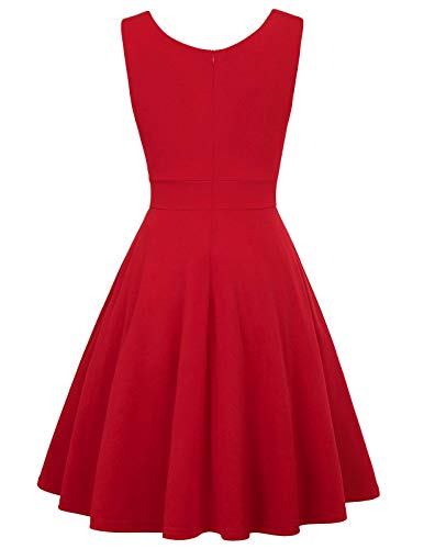 Sleeveless Womens Dresses for Wedding Guest Vintage A-line Cocktail Dress Red M