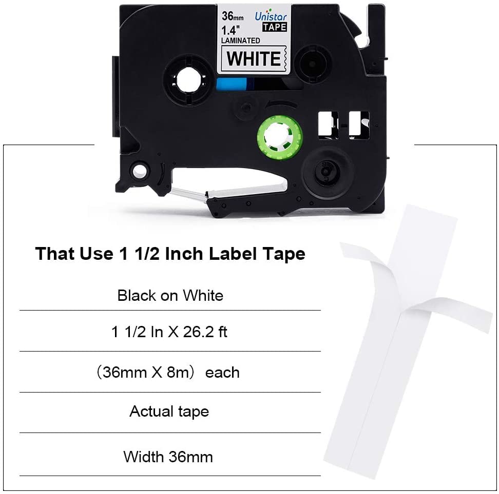 Unistar Compatible Label Tape Replacement for Brother PTouch TZe 231 12mm & TZE-261 36mm Label Maker Tape, Black on White ( 5 + 4 Pack)