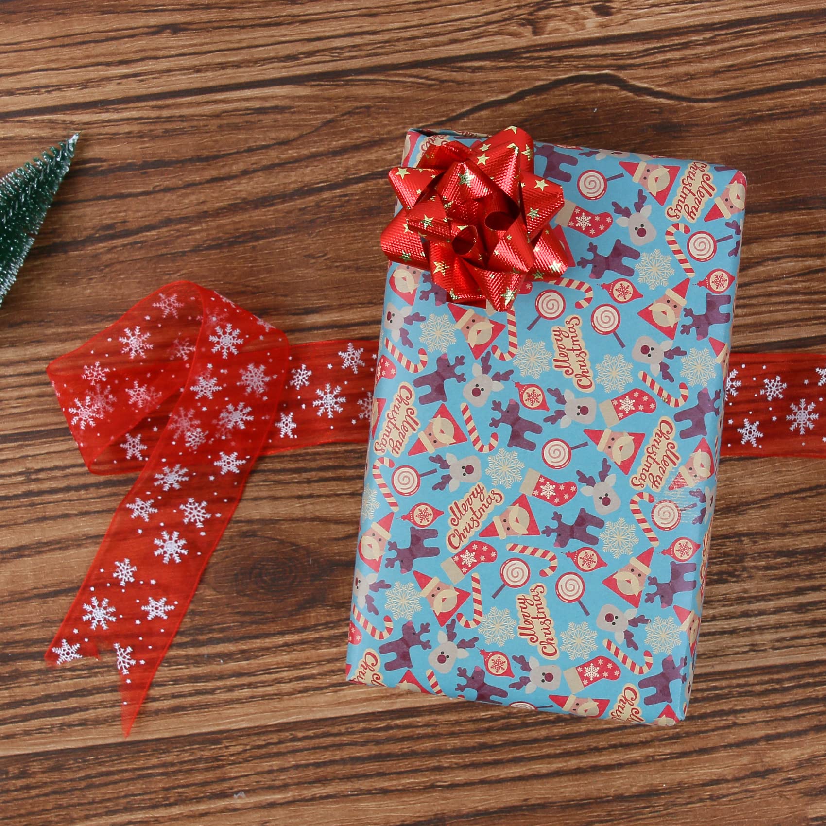 Aimyoo Kraft Christmas Wrapping Paper Jumbo Roll, Santa Stockings Candy Canes Deer Letters Design, Kids Xmas Gift Wrap Paper 17 in x 32 ft