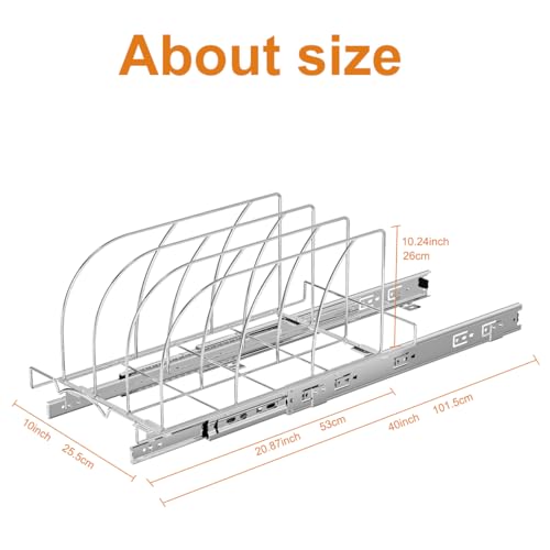 FANHAO Slide Out Cutting Board, Bakeware, and Tray Organizer, Pull Out Kitchen Cabinet Organizer Pan and Pot Lid Organizer, Sliding Rack for Cookie Sheet- 10 inch wide x 20.9 inch deep – Chrome