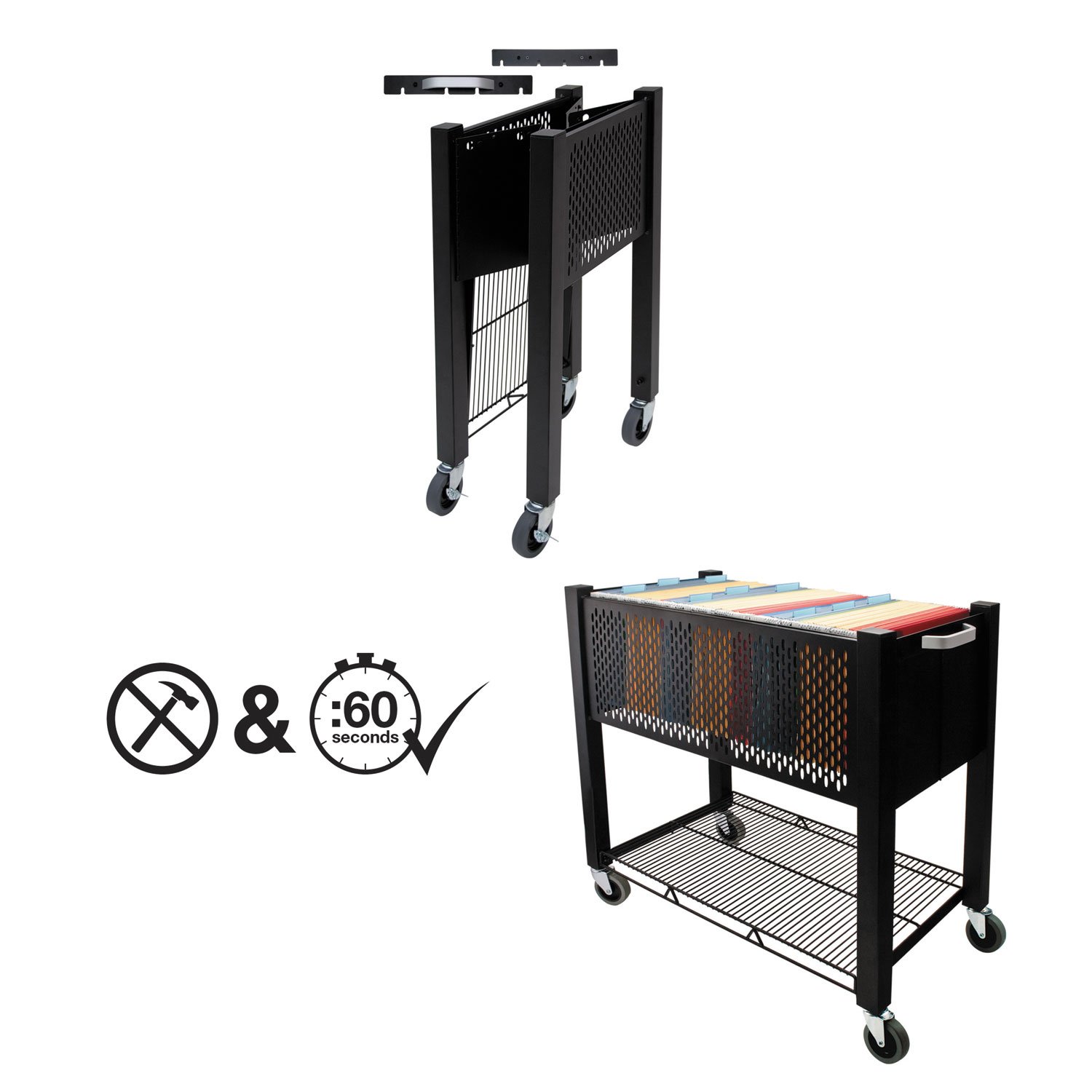 Vertiflex Products InstaCart Open-Top File Cart, 15" x 27" x 27 3/4", Black (VF53000)