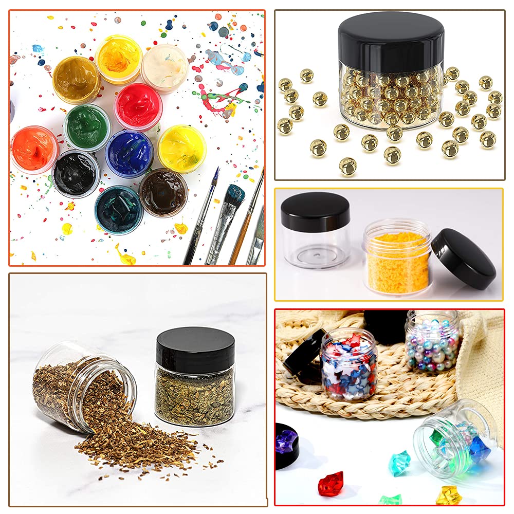 2oz Plastic Jars Round Cosmetic Containers with Lids | 20 Gram Clear Small Sample Containers (Set of 48) for Cream, Body Butter, Eye Shadow, Rhinestone, Lip Scrub, Travel - Labels & Spatulas