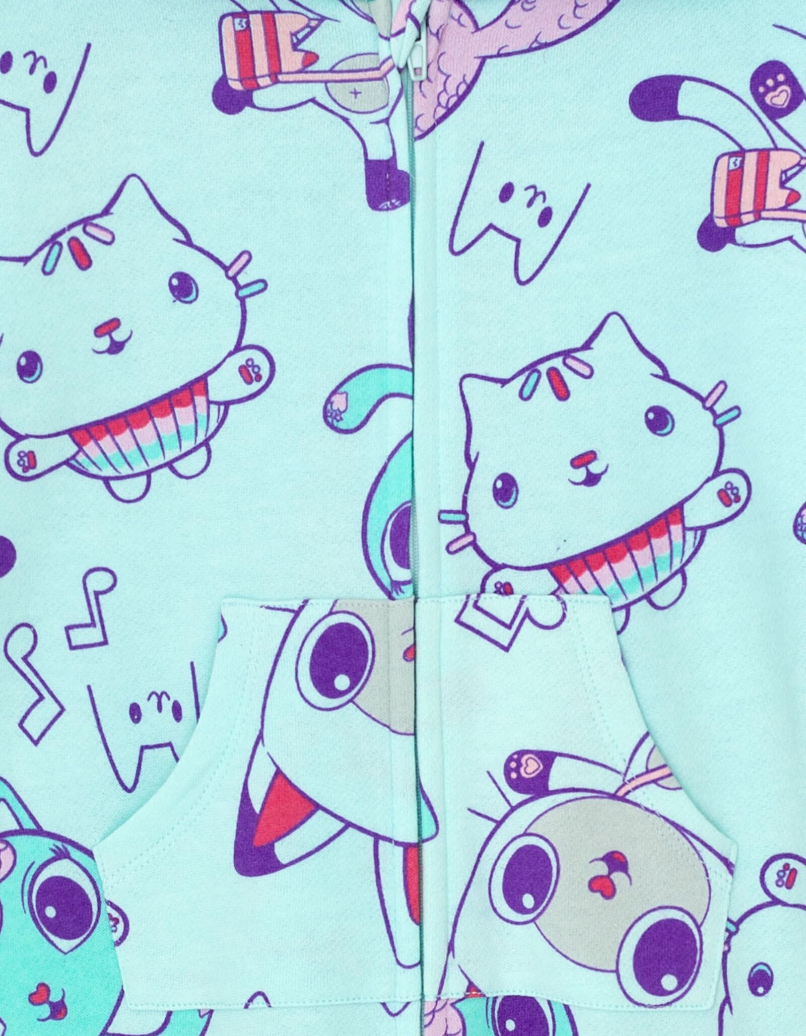 DREAMWORKS GABBY'S DOLLHOUSE Pandy Paws Cakey Cat MerCat Little Girls Fleece Zip Up Coverall Blue 7-8