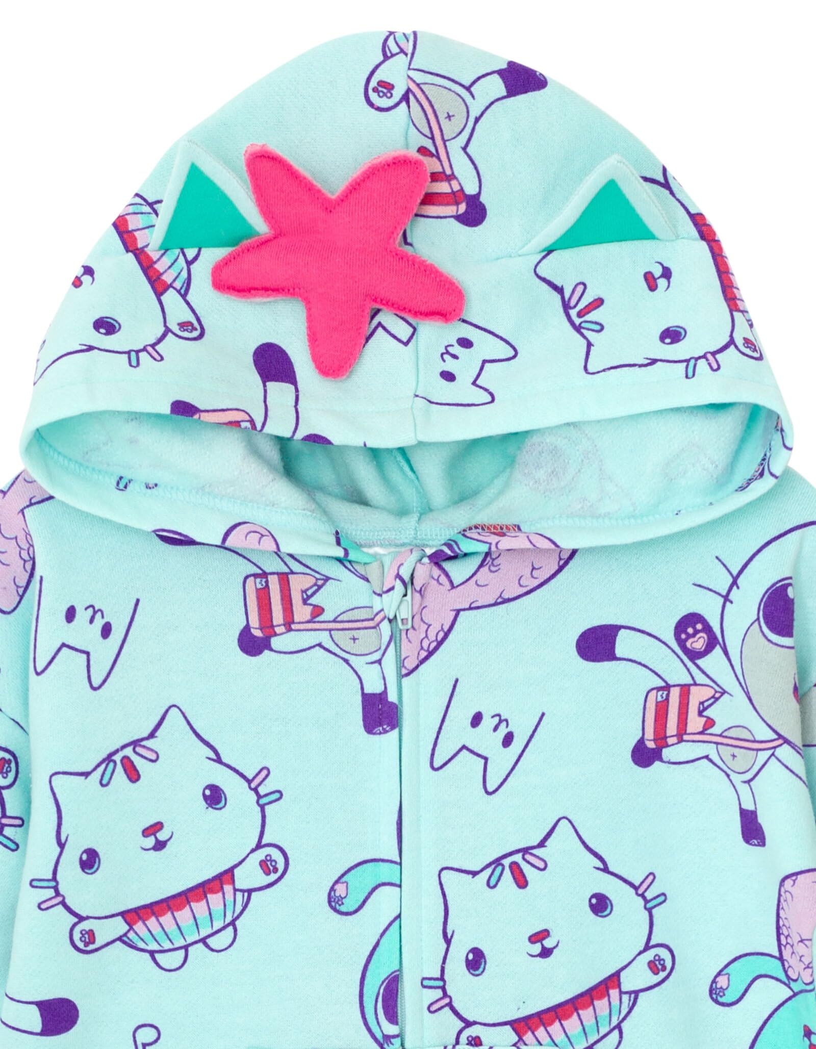 DREAMWORKS GABBY'S DOLLHOUSE Pandy Paws Cakey Cat MerCat Little Girls Fleece Zip Up Coverall Blue 7-8
