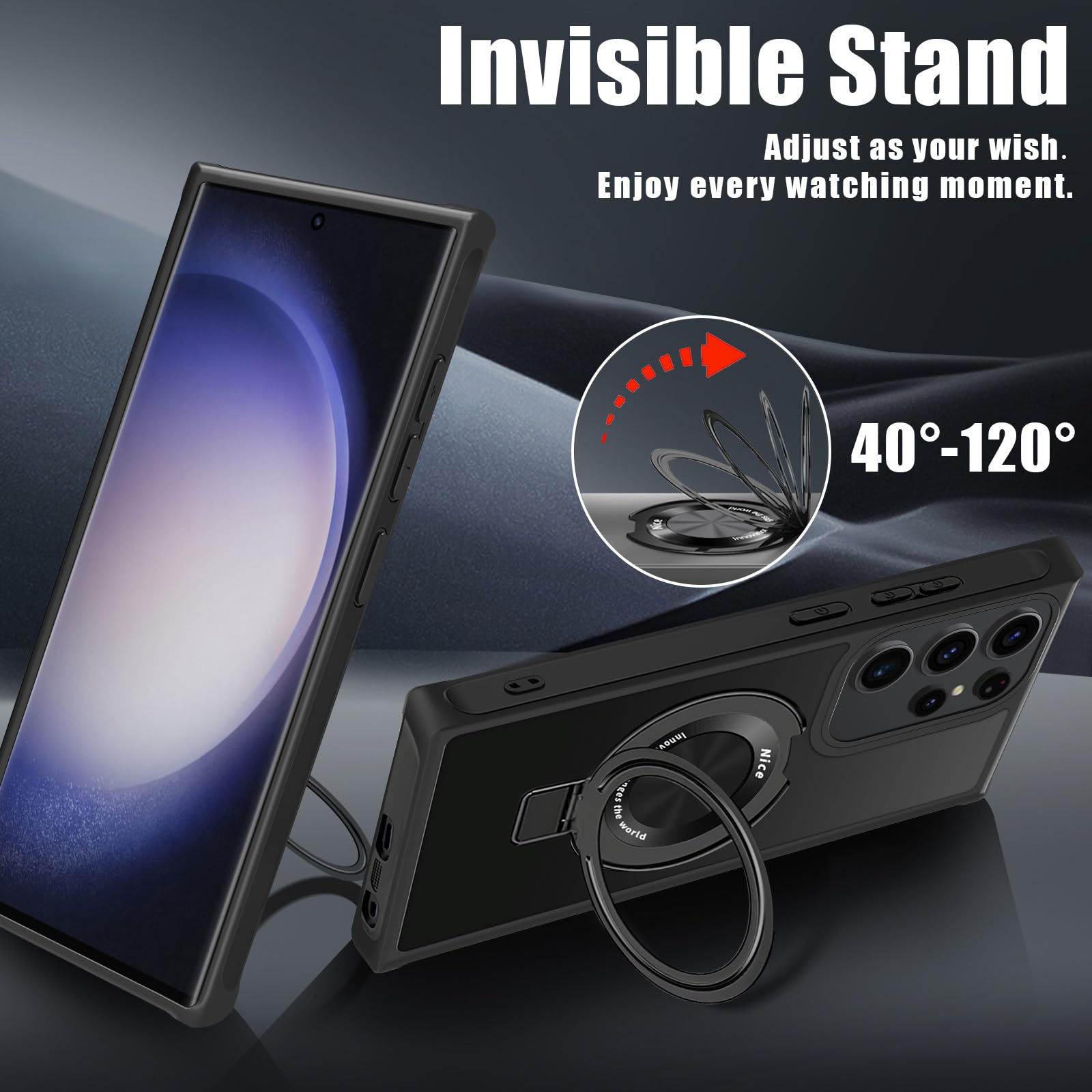Samsung Galaxy S23 Ultra Case Compatible with MagSafe,Magnetic Ring Holder, Invisible Kickstand,Shockproof Military Grade Drop Protection,Matte Transparent Cover for S23 Ultra Cases,Black