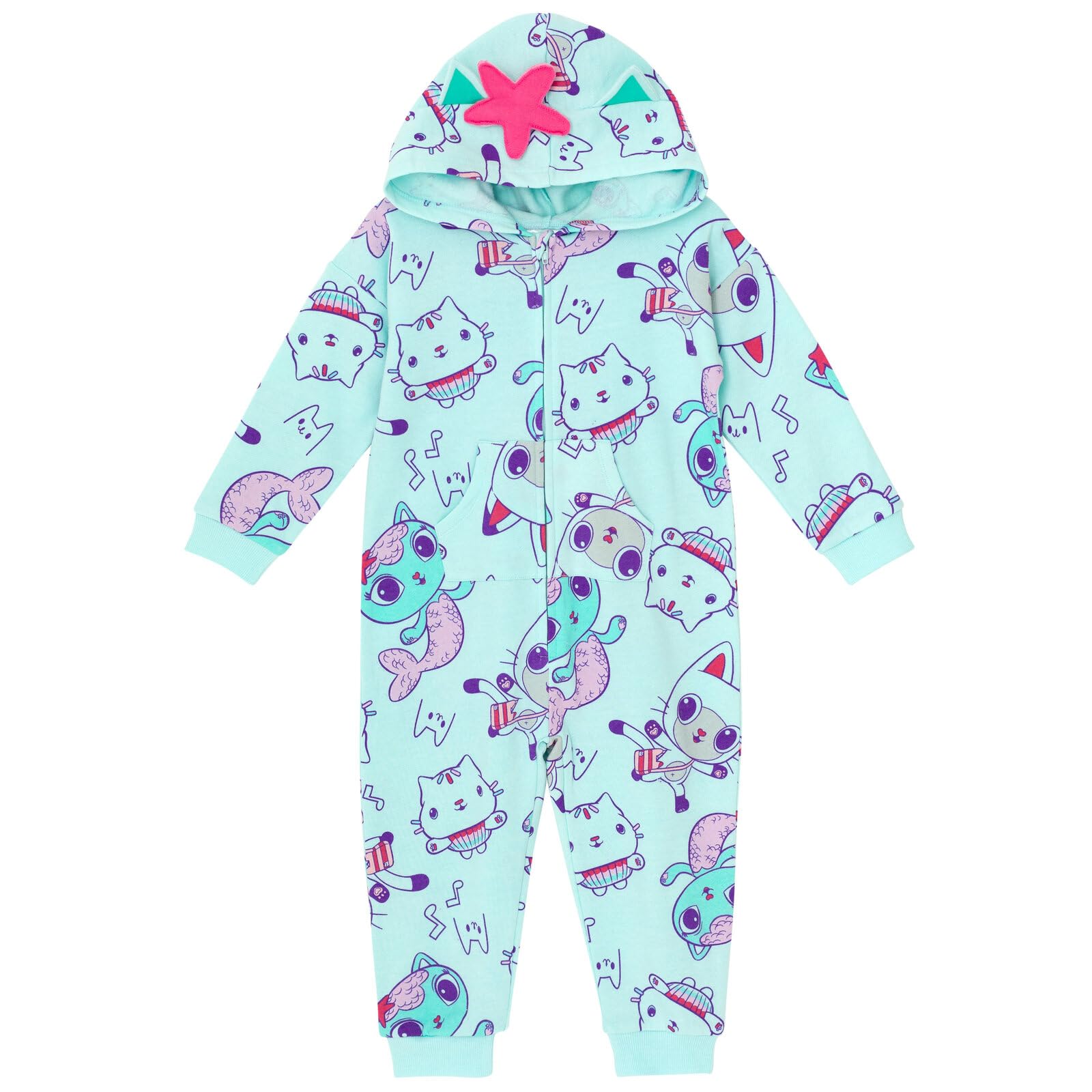 DREAMWORKS GABBY'S DOLLHOUSE Pandy Paws Cakey Cat MerCat Little Girls Fleece Zip Up Coverall Blue 7-8