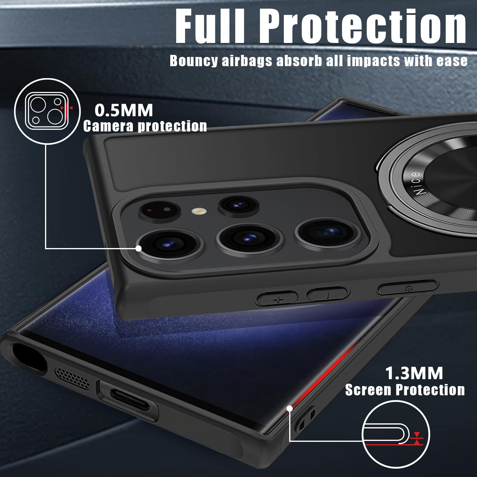 Samsung Galaxy S23 Ultra Case Compatible with MagSafe,Magnetic Ring Holder, Invisible Kickstand,Shockproof Military Grade Drop Protection,Matte Transparent Cover for S23 Ultra Cases,Black