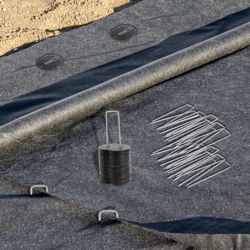 Whonline 200pcs Landscape Staples Set, 120pcs Landscape Fabric Staples and 80pcs Gasket, 6inch 11 Gauge Heavy Duty Galvanized Garden Staples for Securing Lawn Fabric and Weed Barrier