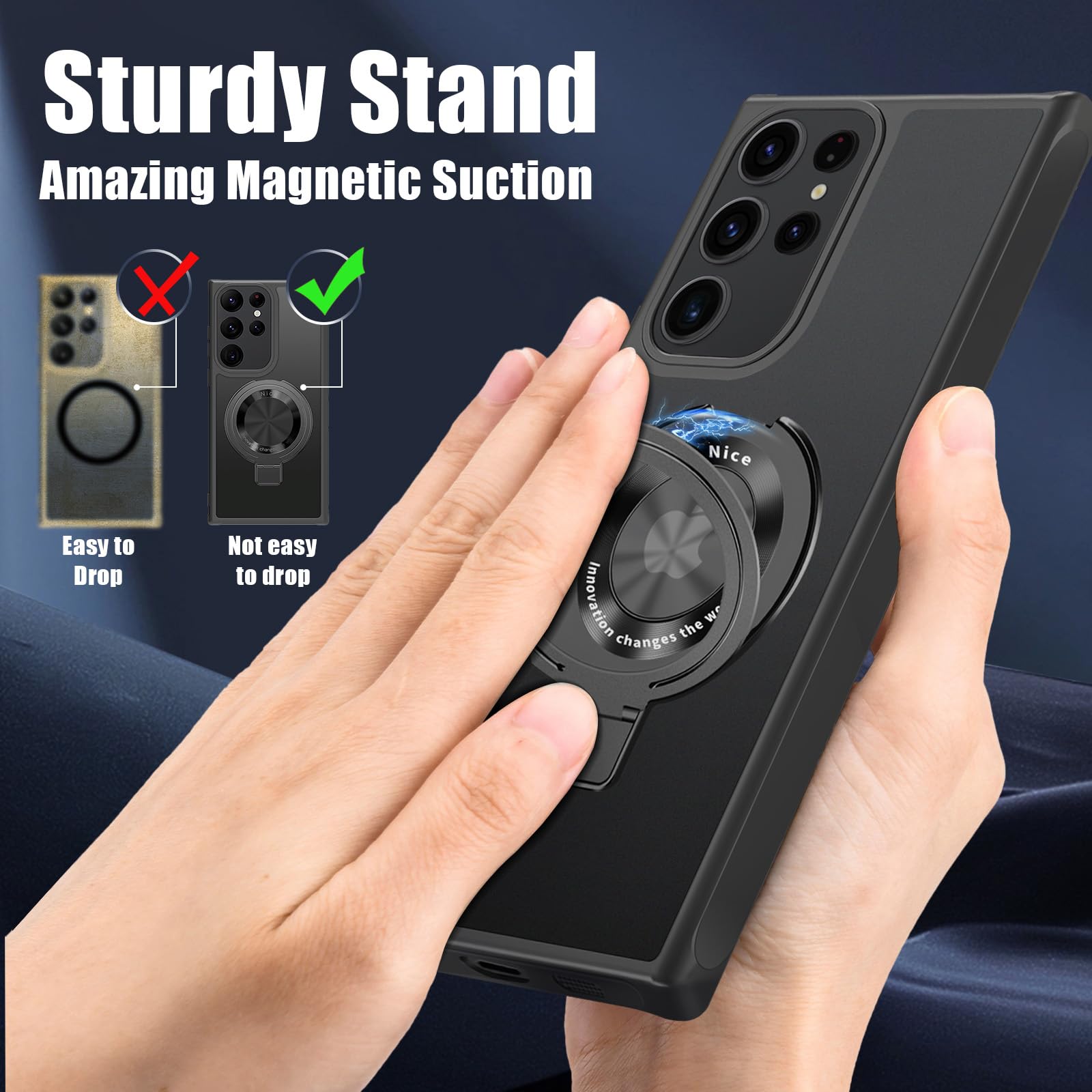 Samsung Galaxy S23 Ultra Case Compatible with MagSafe,Magnetic Ring Holder, Invisible Kickstand,Shockproof Military Grade Drop Protection,Matte Transparent Cover for S23 Ultra Cases,Black