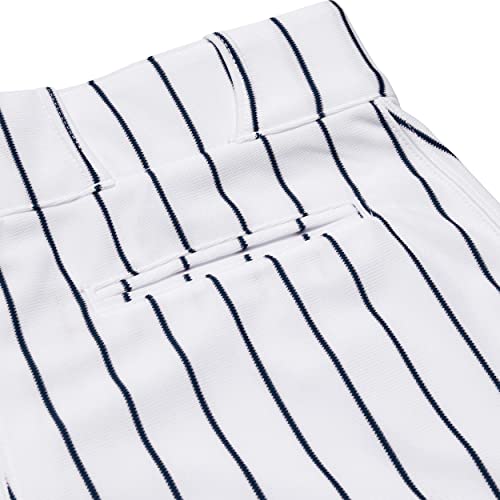 CHAMPRO Youth Triple Crown OB Open-Bottom Loose-Fit Baseball Pant with Knit-in Pinstripes, Adjustable Inseam, and Reinforced Sliding Areas , White,navy, X-Large