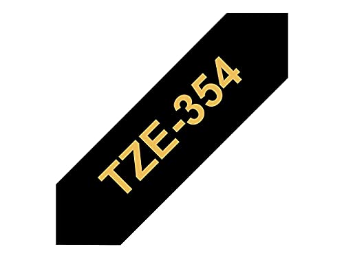 Brother Tze354 Tze Standard Adhesive Laminated Labeling Tape, 1-Inch W, Gold On Black