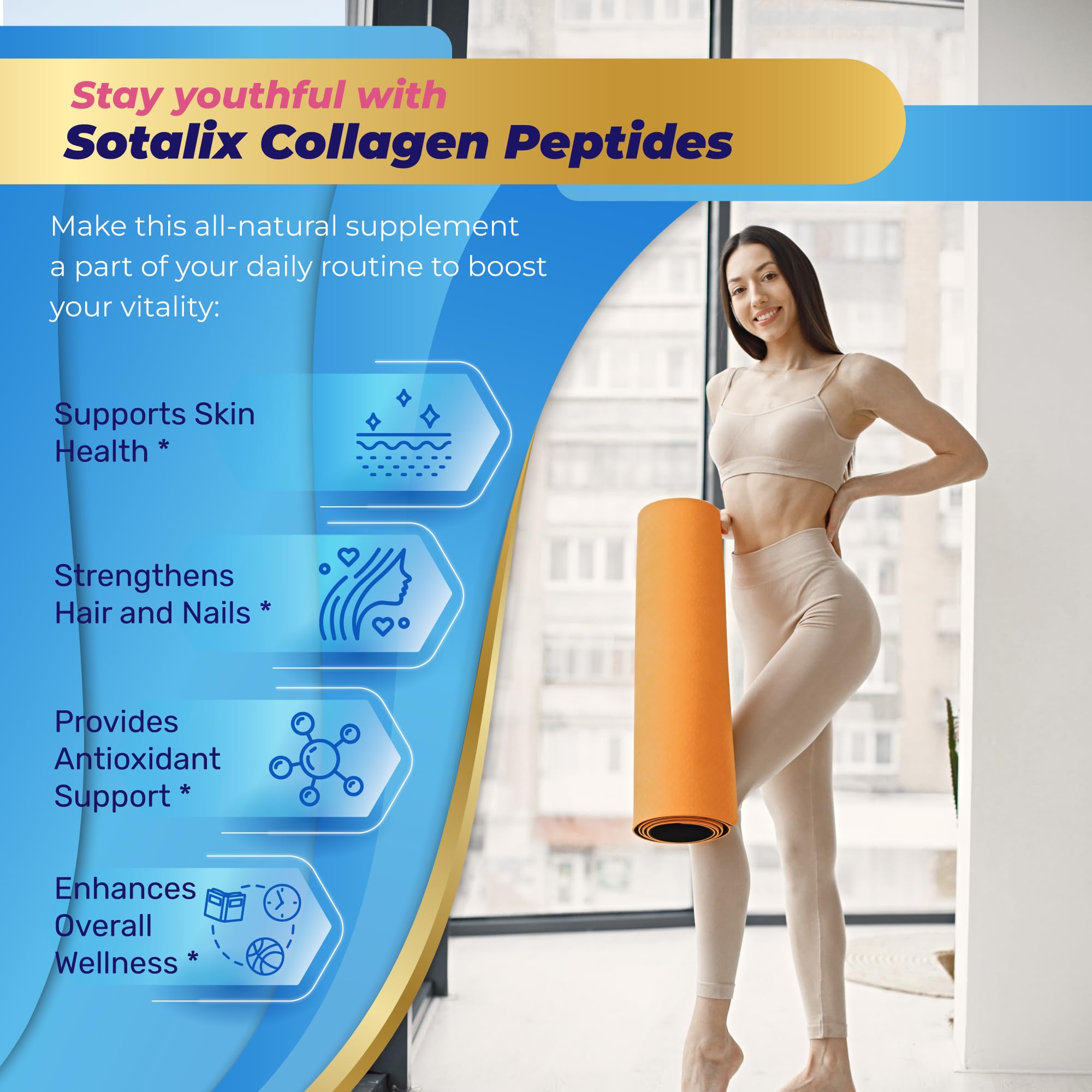 Collagen Peptides 16,780 mg with Biotin + Keratin, Vitamin C + Omega 3 - Radiant Skin, Healthy Joint, Nails - USA Made & Tested (150-day Supply)