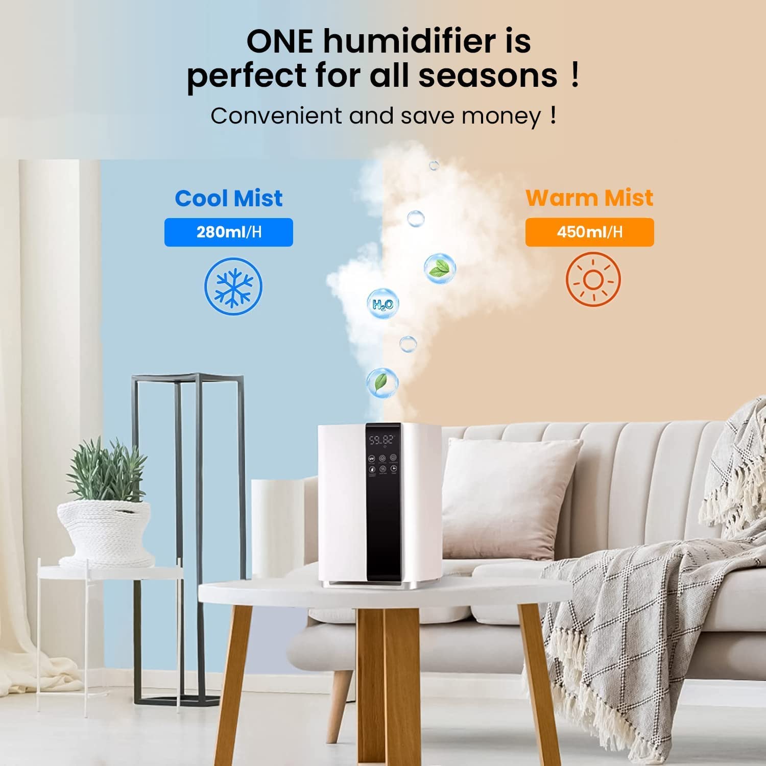 Humidifiers for Bedroom Large Room, Cool and Warm Mist( up to 212℉) Humidifier with 3-fold Purification, 5L Top Fill Quiet 3 Speed Humidifiers with Auto Shut-Off