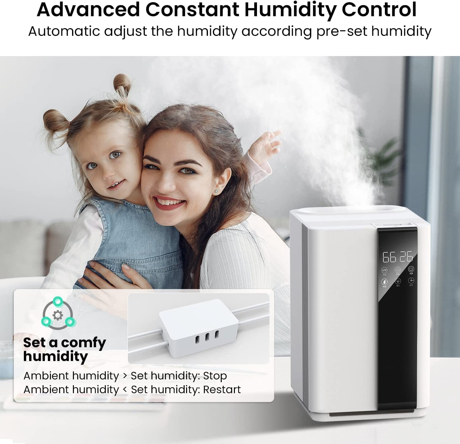 Humidifiers for Bedroom Large Room, Cool and Warm Mist( up to 212℉) Humidifier with 3-fold Purification, 5L Top Fill Quiet 3 Speed Humidifiers with Auto Shut-Off