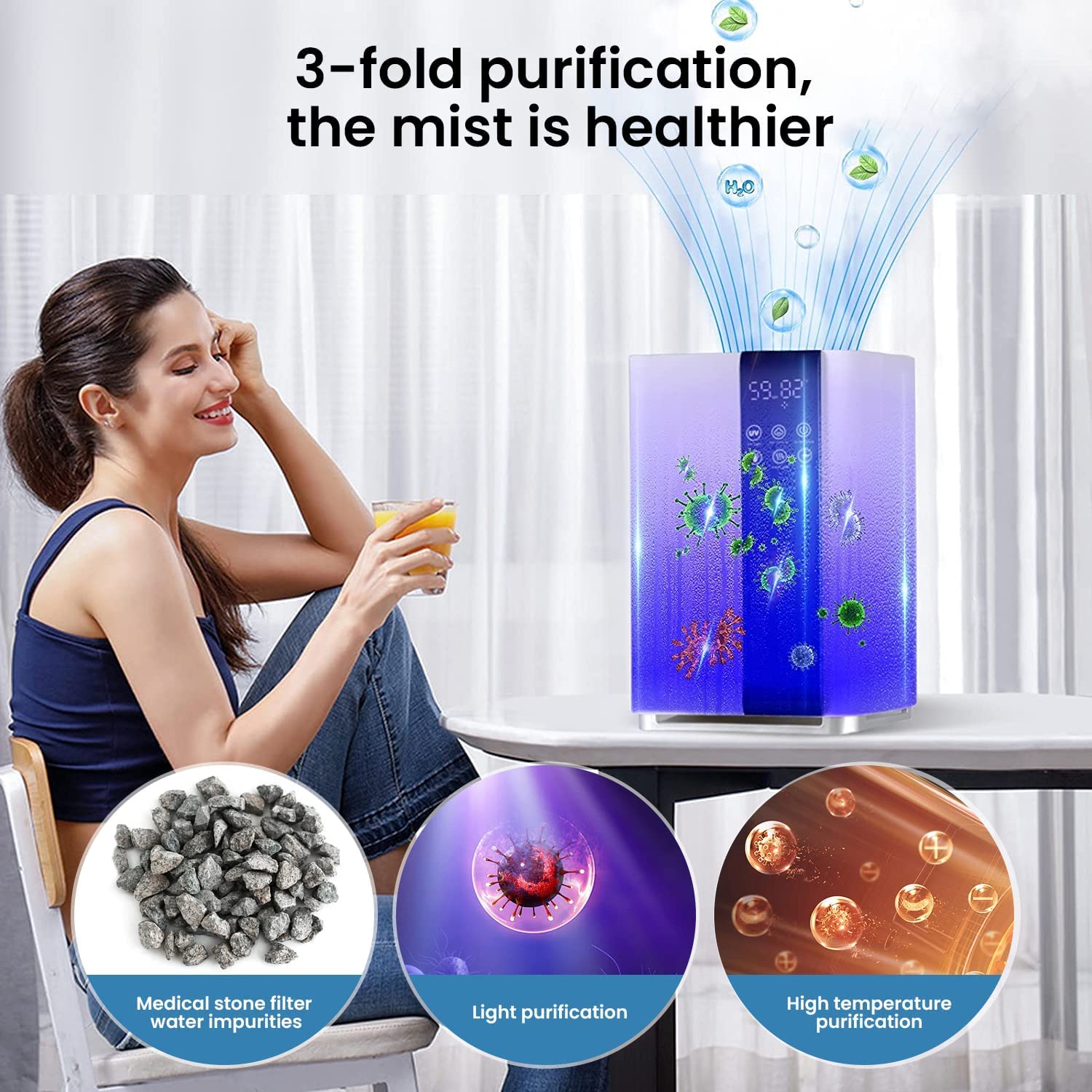 Humidifiers for Bedroom Large Room, Cool and Warm Mist( up to 212℉) Humidifier with 3-fold Purification, 5L Top Fill Quiet 3 Speed Humidifiers with Auto Shut-Off