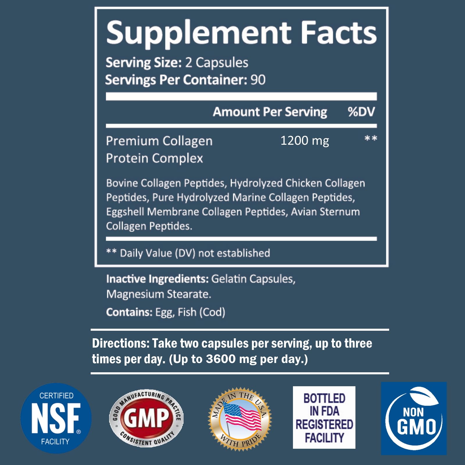 USANUTRA Collagen Peptide Protein Pills for Women and Men Type I, II, III, V, X Multi Collagen 180 Capsules Non-GMO with Bovine and Marine Collagen