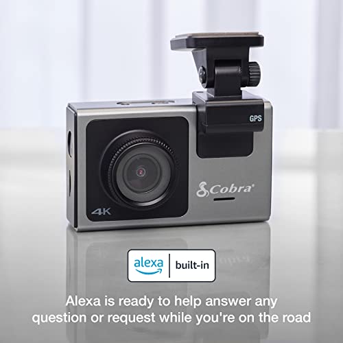 Cobra Smart Dash Cam + Rear Cam (SC 400D) β UHD 4K Resolution, Alexa Built-In, 3-Camera Capable, Live Police Alerts, Emergency Mayday, Drive Smarter App, 3" Touchscreen, Wi-Fi & GPS, 32GB SD Card Incl