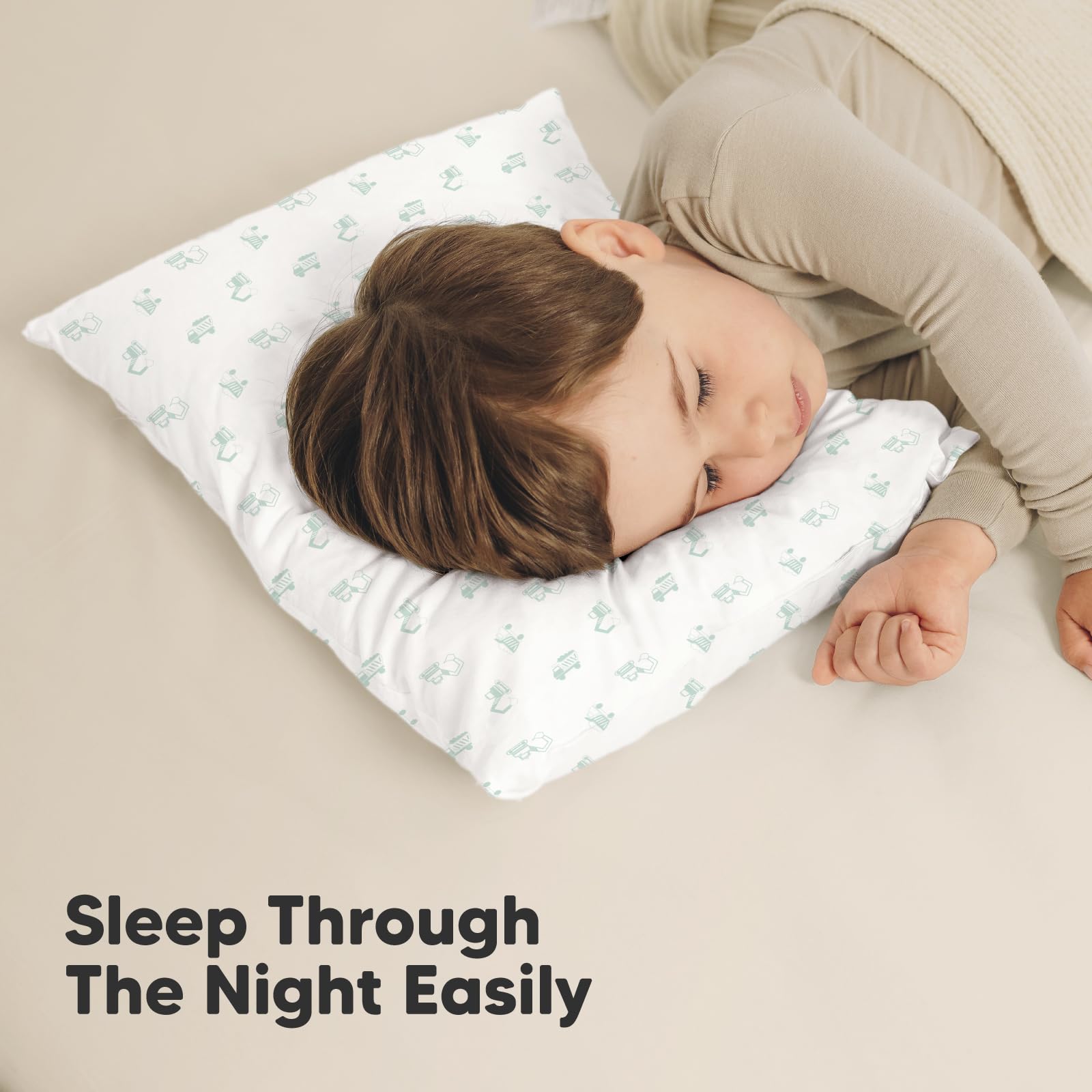 KeaBabies 2-Pack Toddler Pillow 13x18 - Soft Organic Cotton Kids Travel Bed Pillows for Sleeping, School, Nap, Machine Washable, Toddlers 2 to 5, Pillowcase Sold Separately (Excavator)