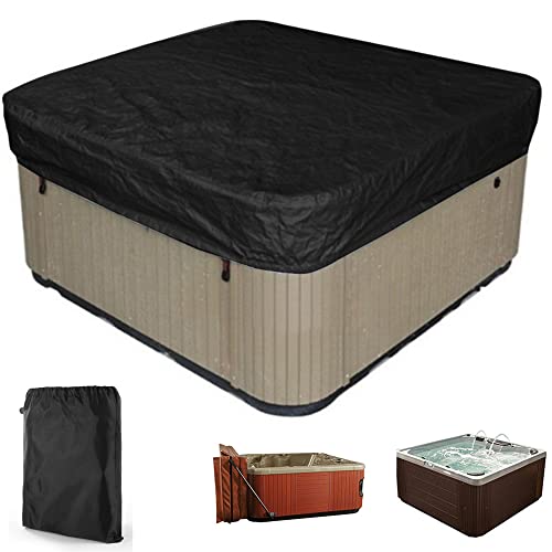 Klzzuk Square Spa Cover, Waterproof UV-Resistant Hot Tub Cover Cap, Outdoor All Seasons Hot Tub Anti-dust Cover, Tear Resistant 210D Oxford Cloth (207 * 207 * 30cm,Black)