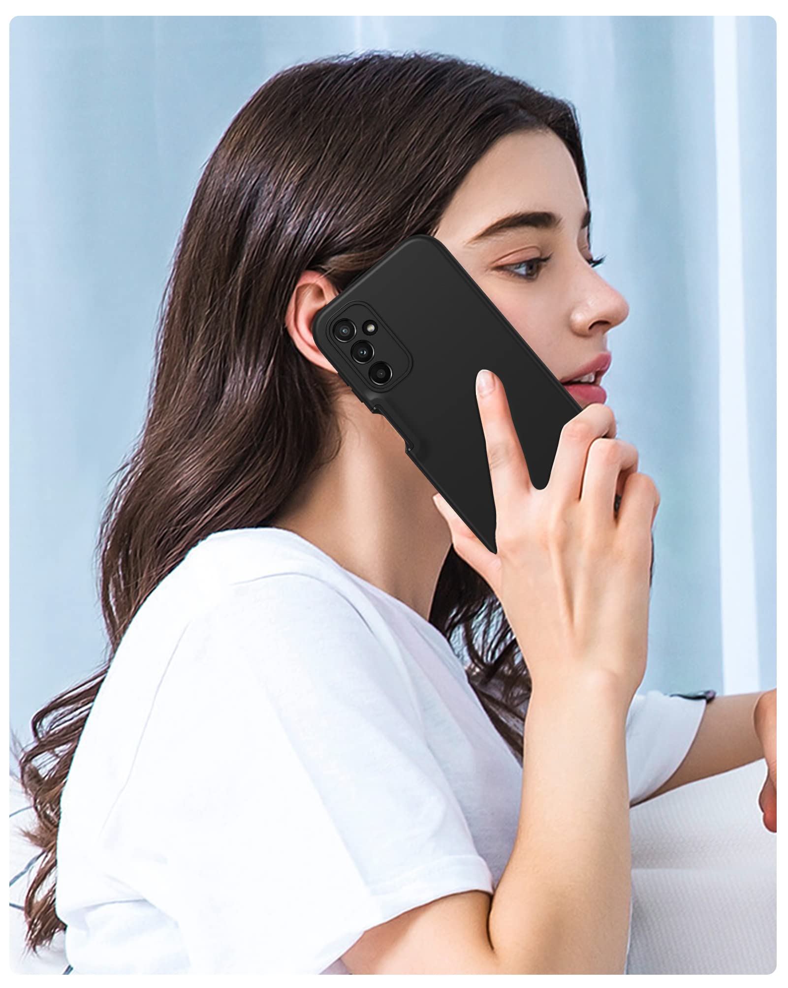 FNTCASE for Samsung Galaxy A14-5G Case: Shockproof Silicone Protective Phone Case with Built-in Screen Protector - Slim Dual Layer Rugged Sturdy Drop Proof TPU Protection Cover (Plain Black)