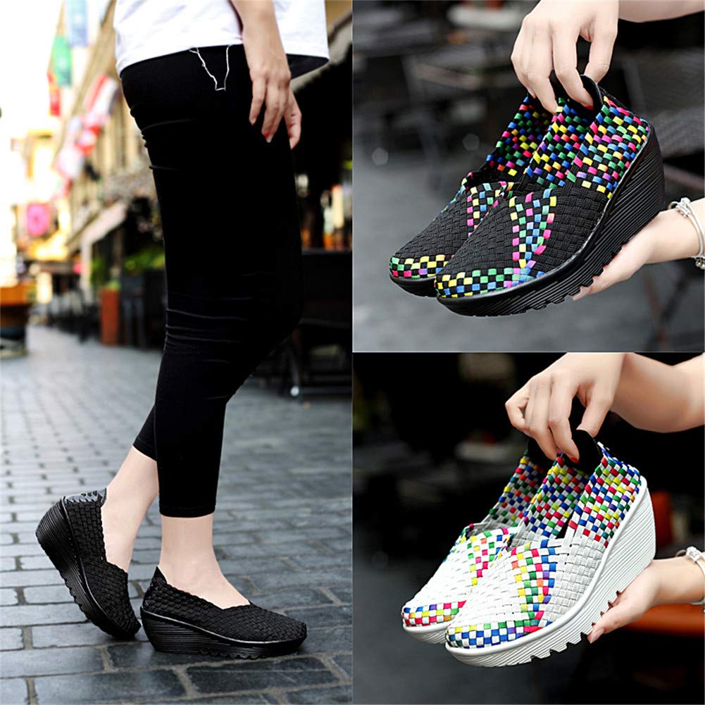 EnllerviiD Women Wedge Mary Jane Sandals Closed Toe Weave Platform Heel Sandals Shoes Black 39
