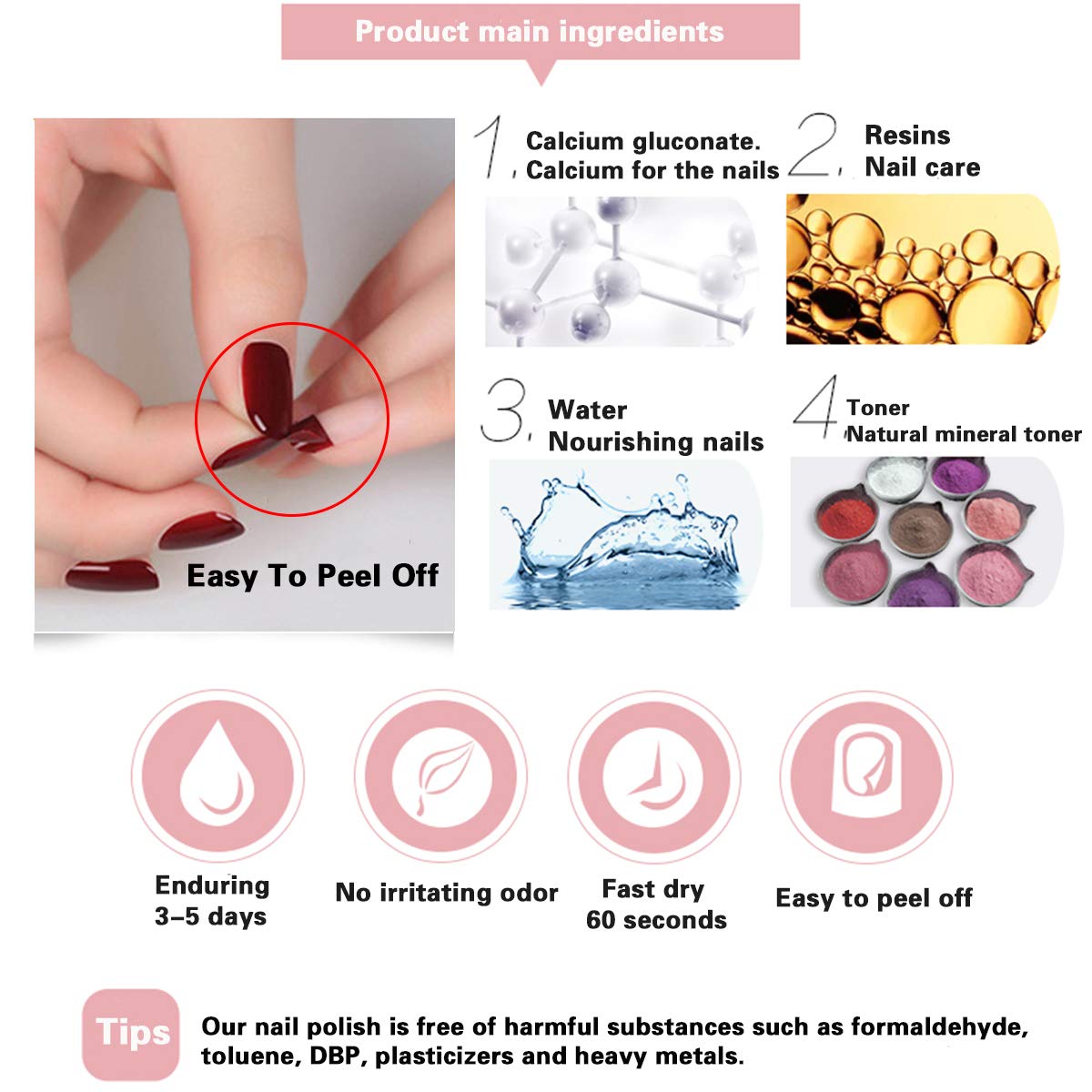Tophany Non Toxic Easy Peel Off and Fast Dry Nail Polish Set for Pack, Eco Friendly and Organic Water Based Nail Polish for Women,Teens(10 Bottles)