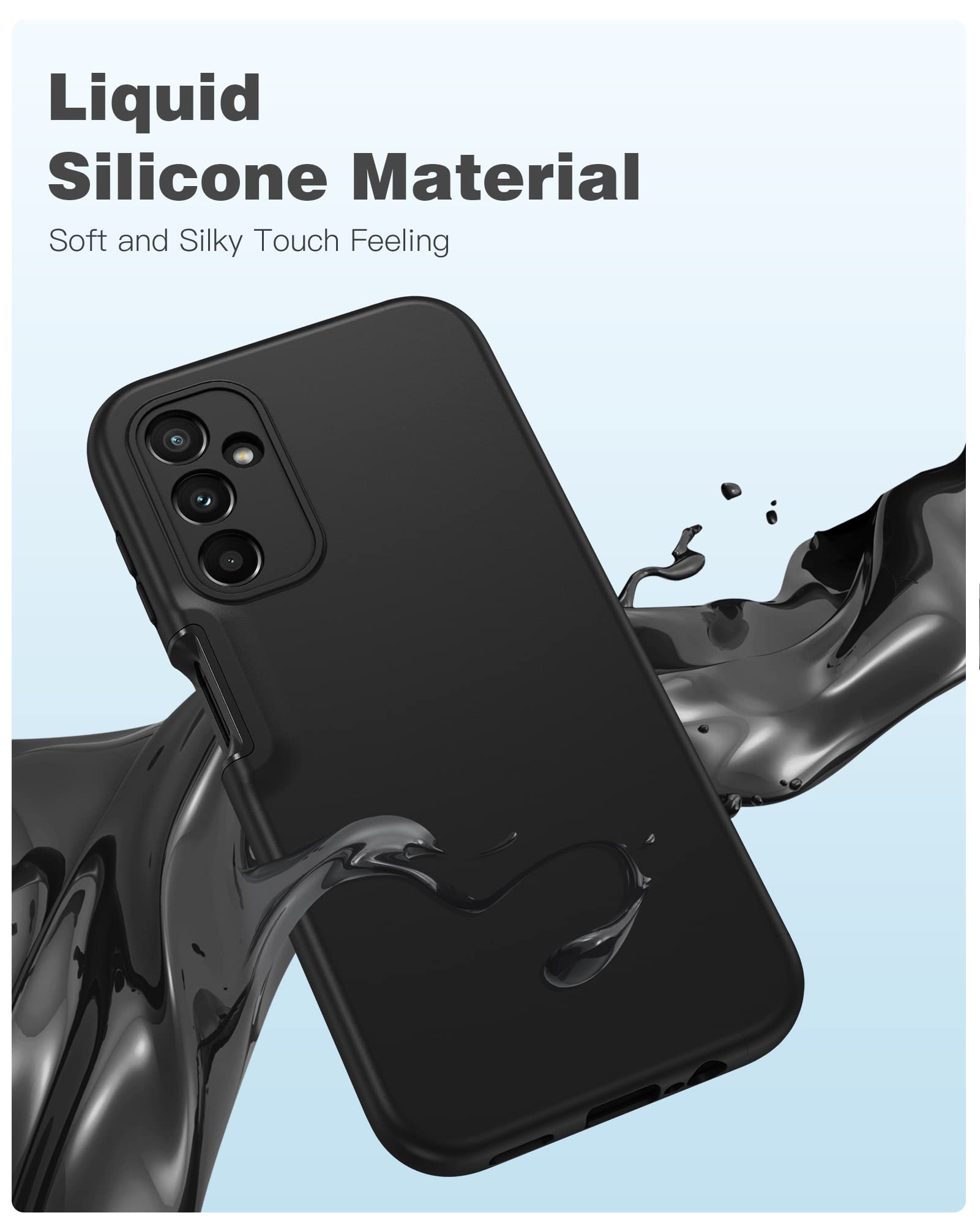 FNTCASE for Samsung Galaxy A14-5G Case: Shockproof Silicone Protective Phone Case with Built-in Screen Protector - Slim Dual Layer Rugged Sturdy Drop Proof TPU Protection Cover (Plain Black)
